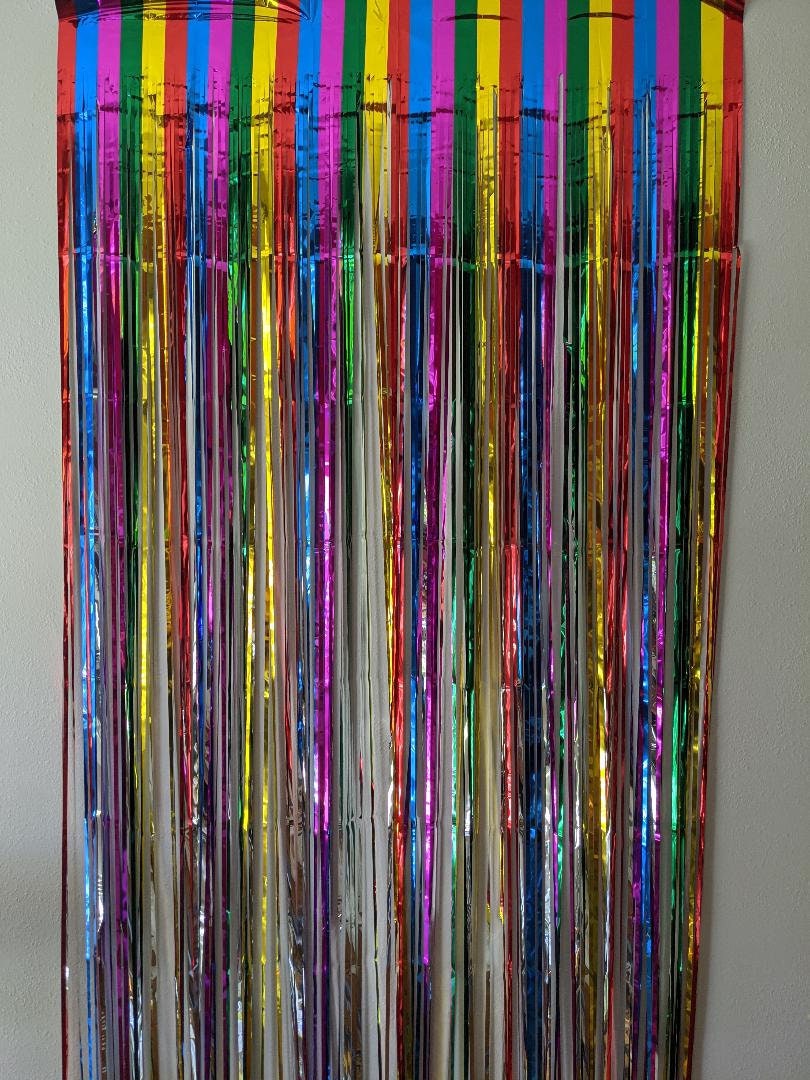 Rainbow Multi Colored Metallic Fringe Curtain Panel. Circus Theme Party ...