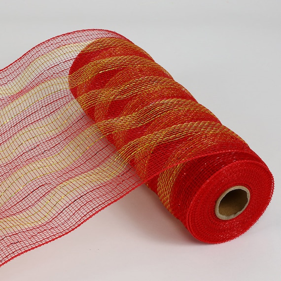 10x10 yard Red and gold striped poly mesh roll | Etsy