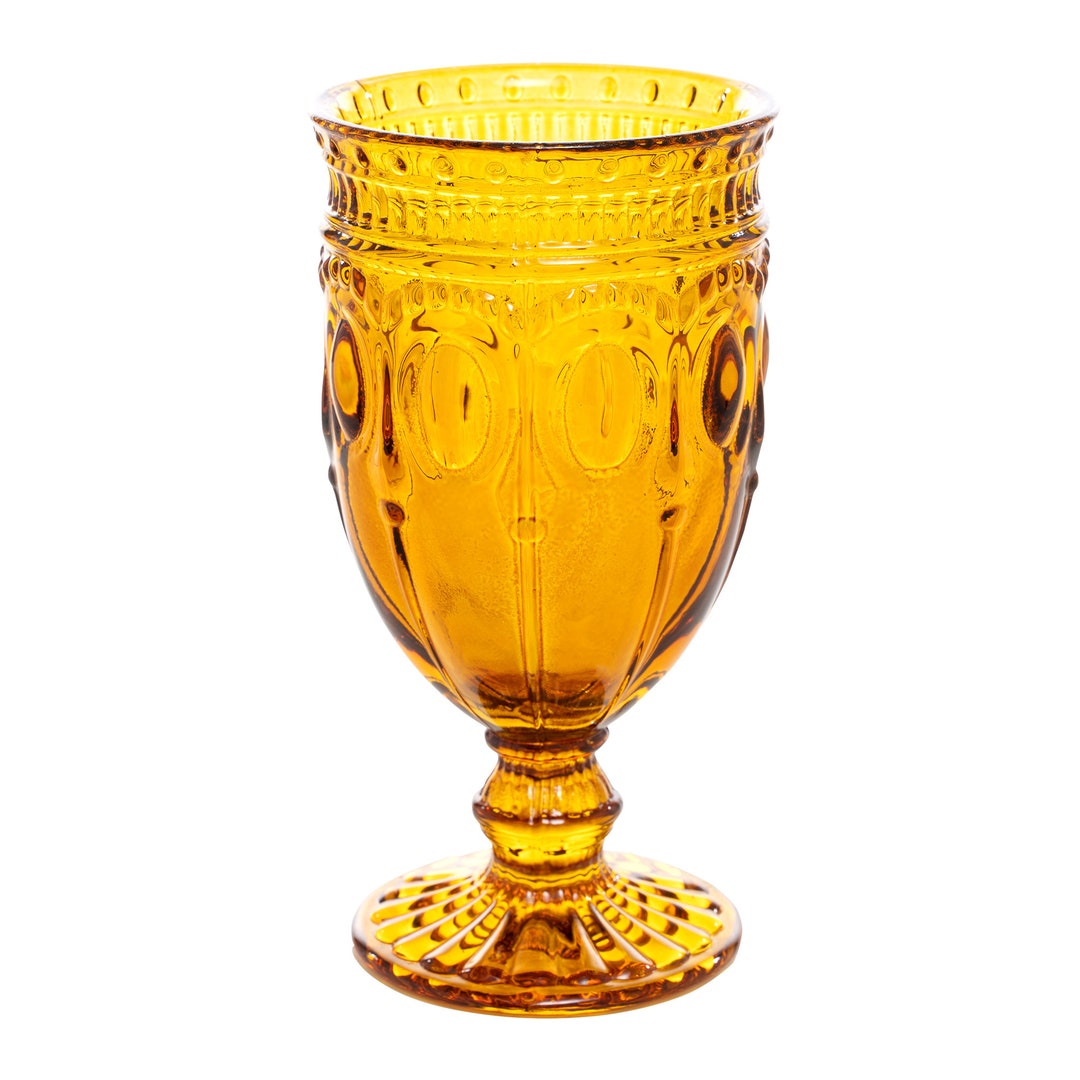 10oz Amber Vintage Inspired Glass Goblet, DIY Wedding Tableware, Gold ...