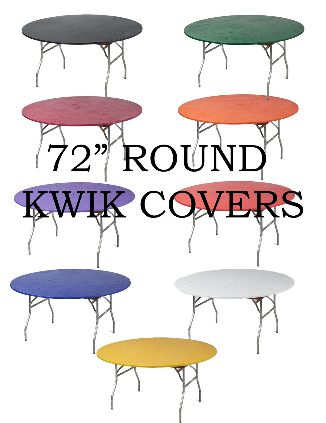 72" Round Kwik Covers Plastic Fitted Stretchable Tablecloths, Elastic ...
