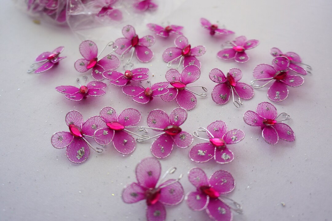 50 Count 1" Fuchsia Organza Butterflies, Craft Butterflies, Small ...