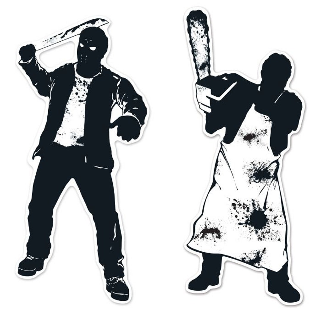 Set of 2 Psycho Silhouette Characters, Scary Halloween, Halloween Party ...