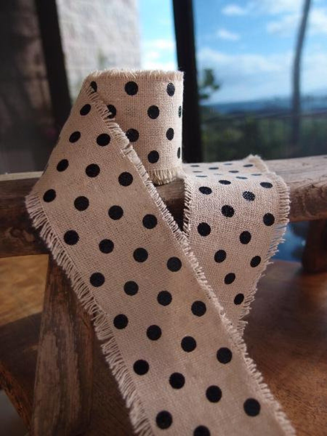 2 X 5yard Black Polka Dot Linen Blend Ribbon With Fringe - Etsy