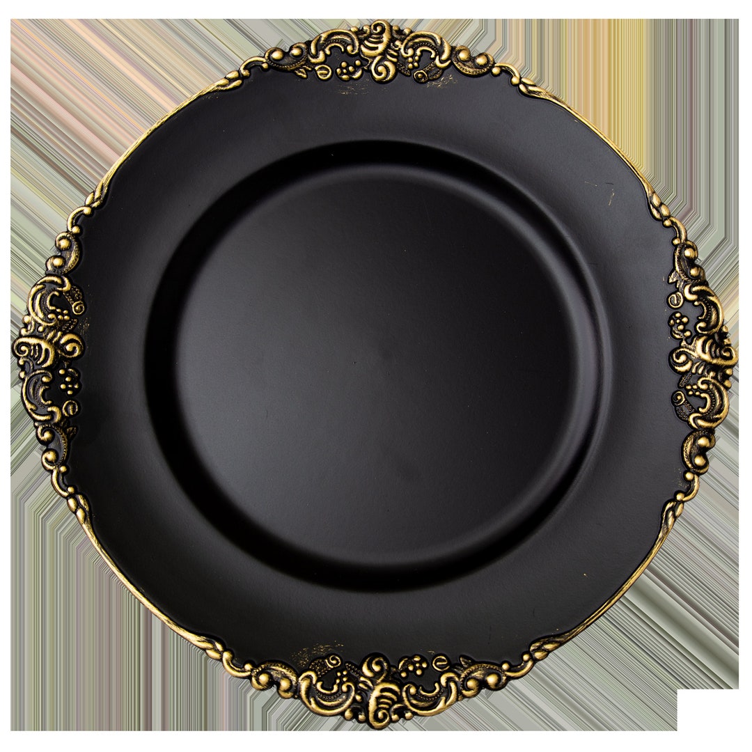 Black and Gold Victorian Plastic Charger Plate, Plastic Charger Plate ...