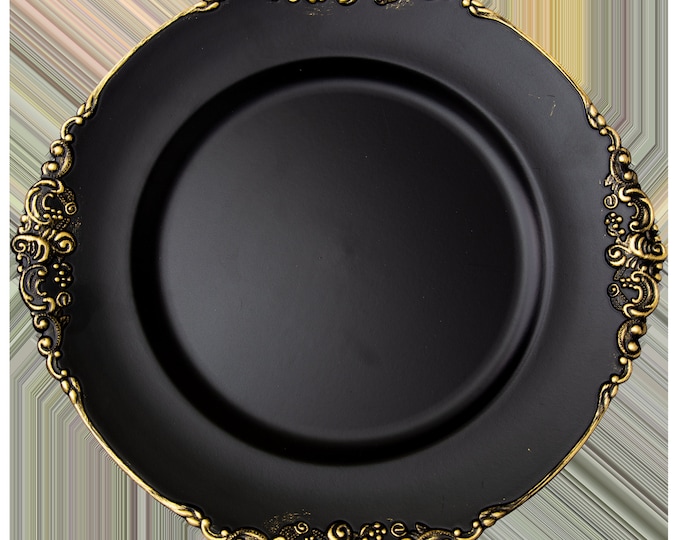 Black and Gold Victorian Plastic Charger Plate, Plastic Charger Plate ...