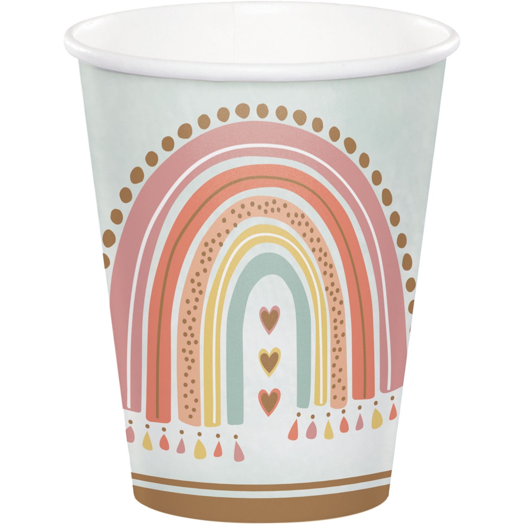 Boho Rainbow Paper Cups, Hearts and Rainbow Cups, Rainbow Party ...