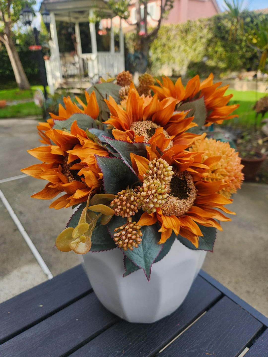 Fall Sunflower and Mum Artificial Bouquet, Artificial Flower Bouquet ...