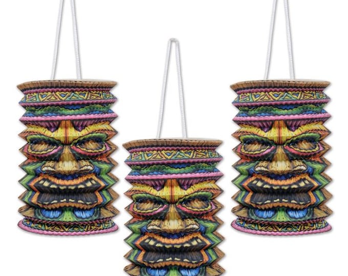 3-tiki Paper Lanterns, Hawaiian Party, Luau Decor, Hawaii Decorations ...