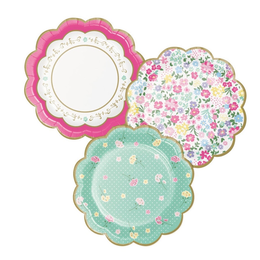 7 Scalloped Floral Tea Party Heavy Duty Paper Plates - Etsy