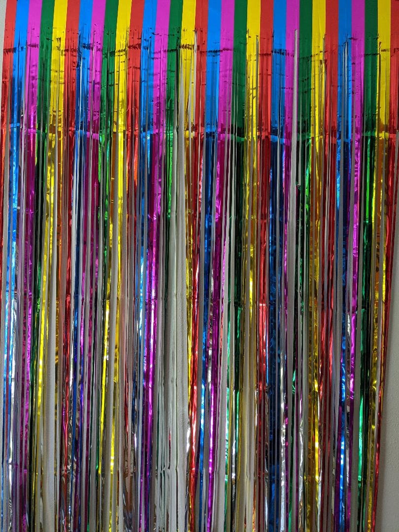 Rainbow Multi Colored Metallic Fringe Curtain Panel. Circus - Etsy