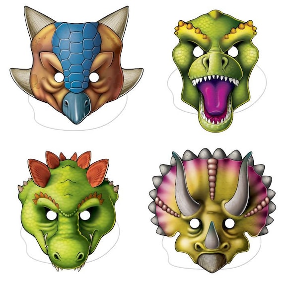 4 Dinosaur Paper Masks for Kids Dinosaur Birthday Party Dino - Etsy