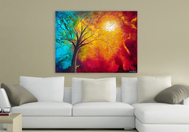 Tree in Sunset Artwork Nature Abstract Art Print Sky - Etsy