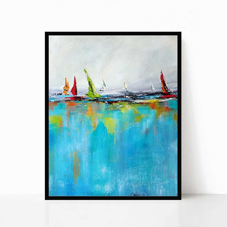 Printable Yacht Painting, Nautical, Coastal Wall Art, Abstract Seascape ...