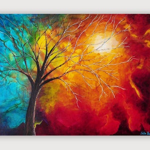Tree in Sunset Artwork Nature Abstract Art Print Sky - Etsy