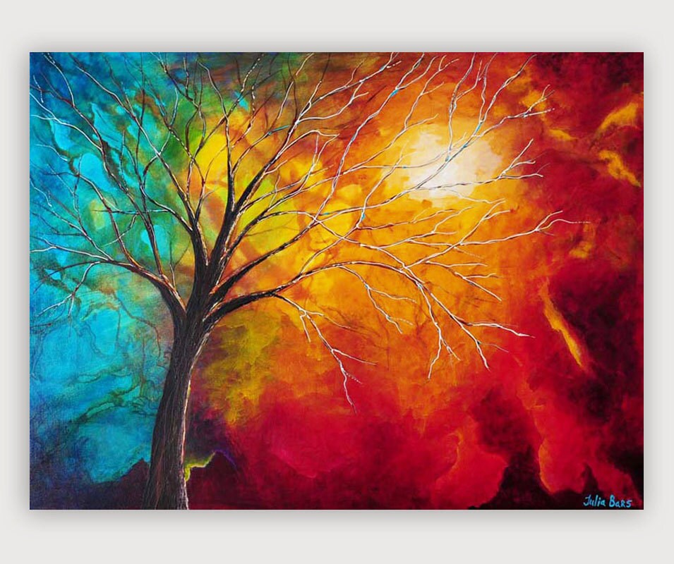 Tree in Sunset Artwork Nature Abstract Art Print Sky - Etsy