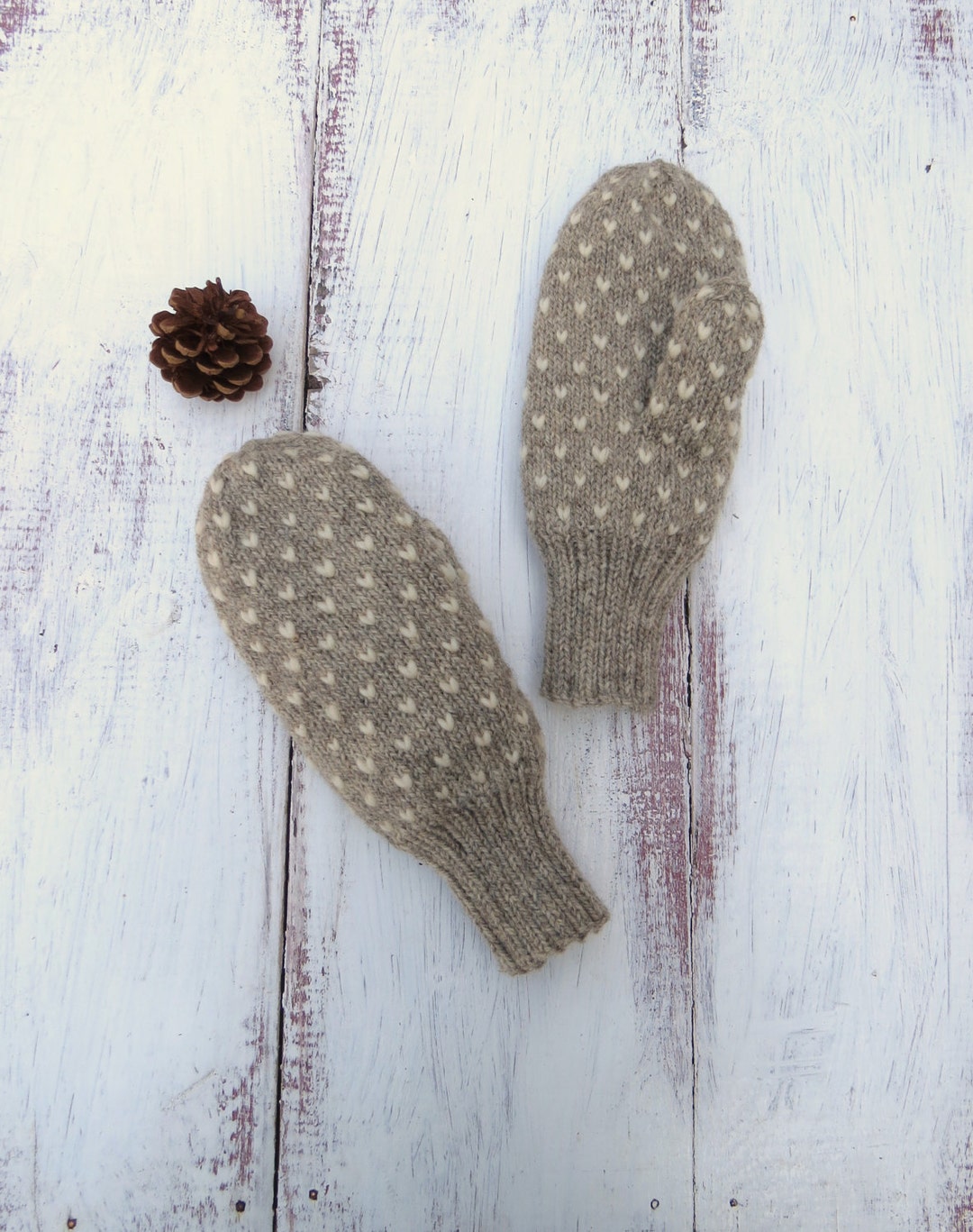 MADE TO ORDER Thrum Mittens Adult Light Grey Handknit Wool Mittens ...