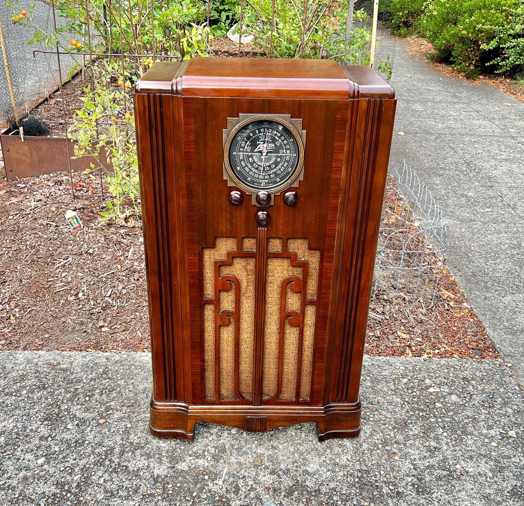 1936 Zenith 6S52 3-band Console Radio, Elec Restored, Black Dial Model, Optional Mp3/bluetooth ...