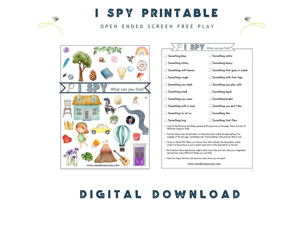 Interactive I Spy Printable for Kids Fun & Educational Digital Download ...