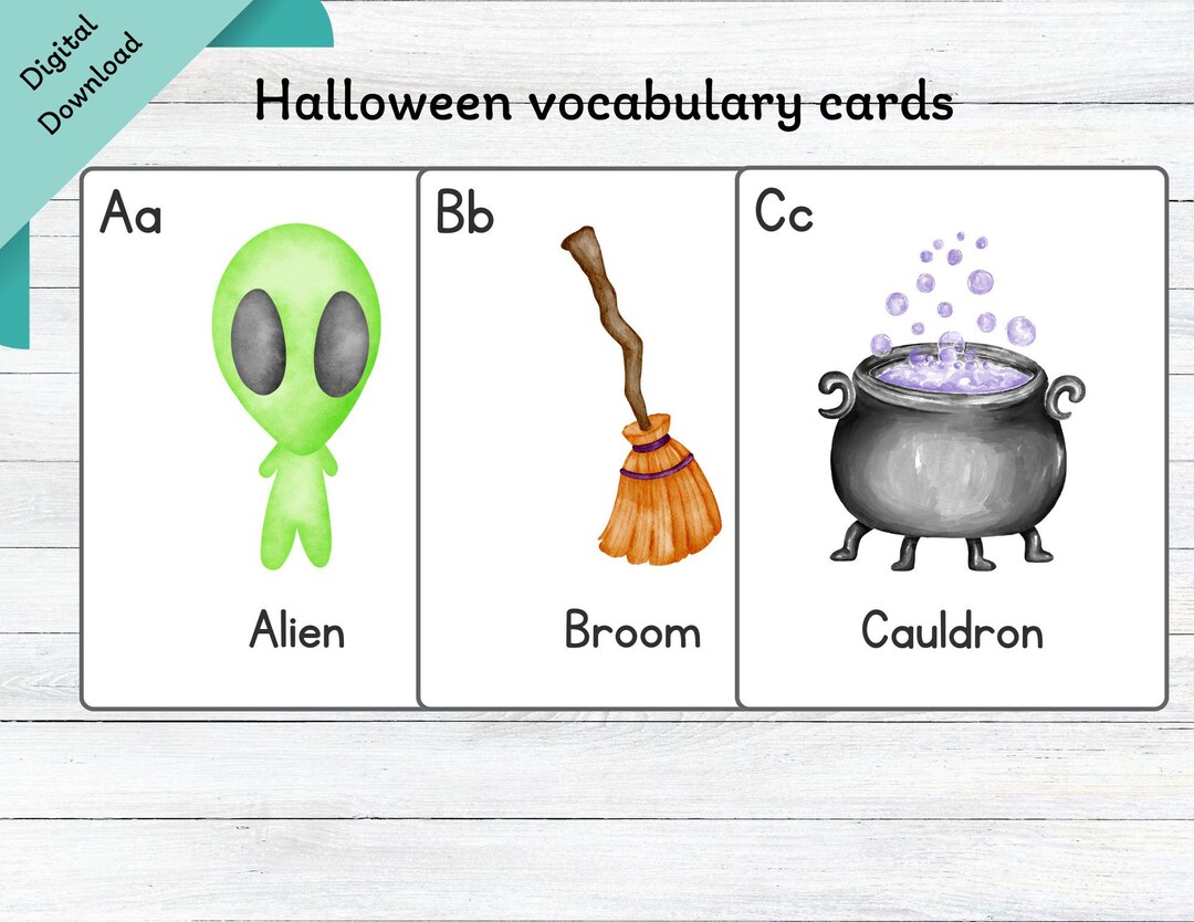 Halloween Alphabet Vocabulary Flashcards 26 Printable Halloween-themed ...