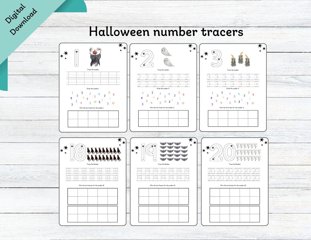 Halloween Number Tracing Worksheets 1-20 Printable Number Tracers With ...
