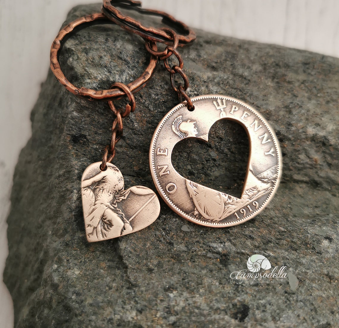Love Heart Keyrings in Bronze to Share Made From a Vinatge - Etsy UK