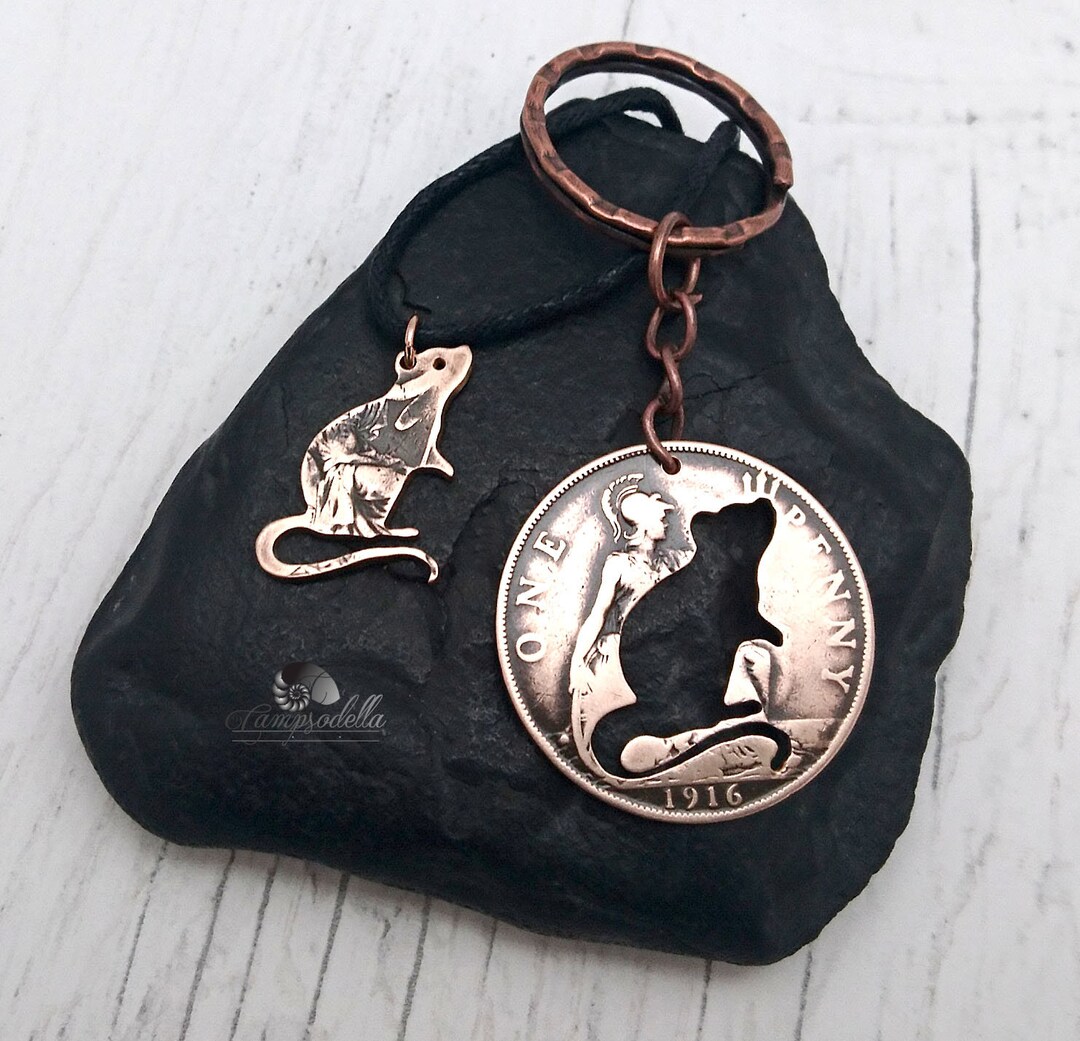 Bronze Rat Set Made From a Single Coin, Keying and Pendant a Gift to ...