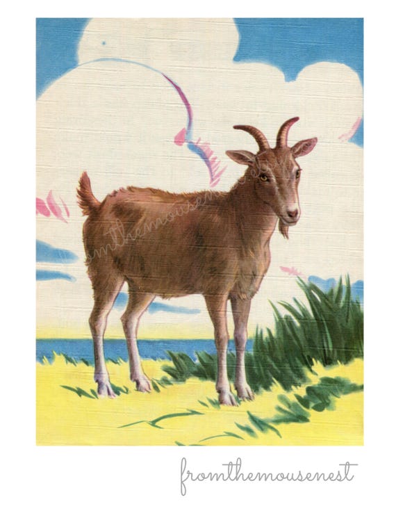 Printable goat image-vintage inspired digital collage-framing-nursery ...