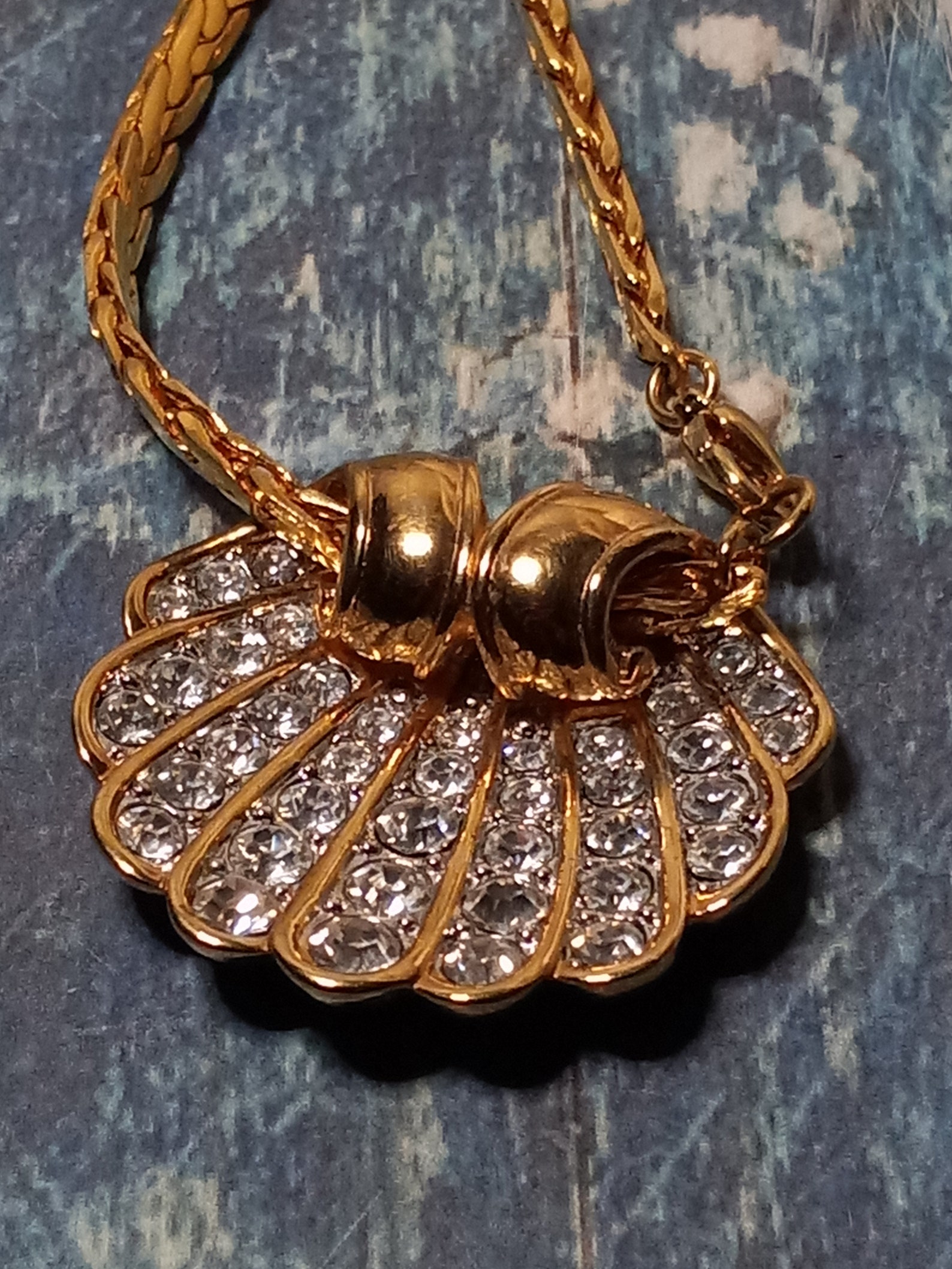 Nolan Miller Vintage Rhinestone Shell Necklace-signed-goldtone Pendant ...