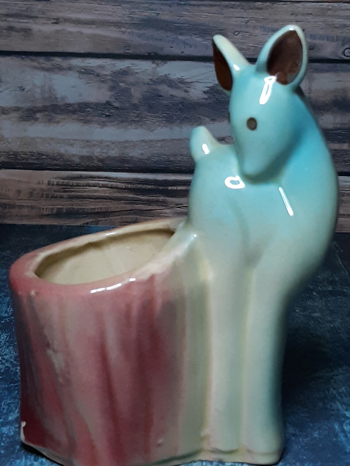 USA Pottery Vintage Deer Planter-blue Deer-art Deco- USA 535-pink and ...