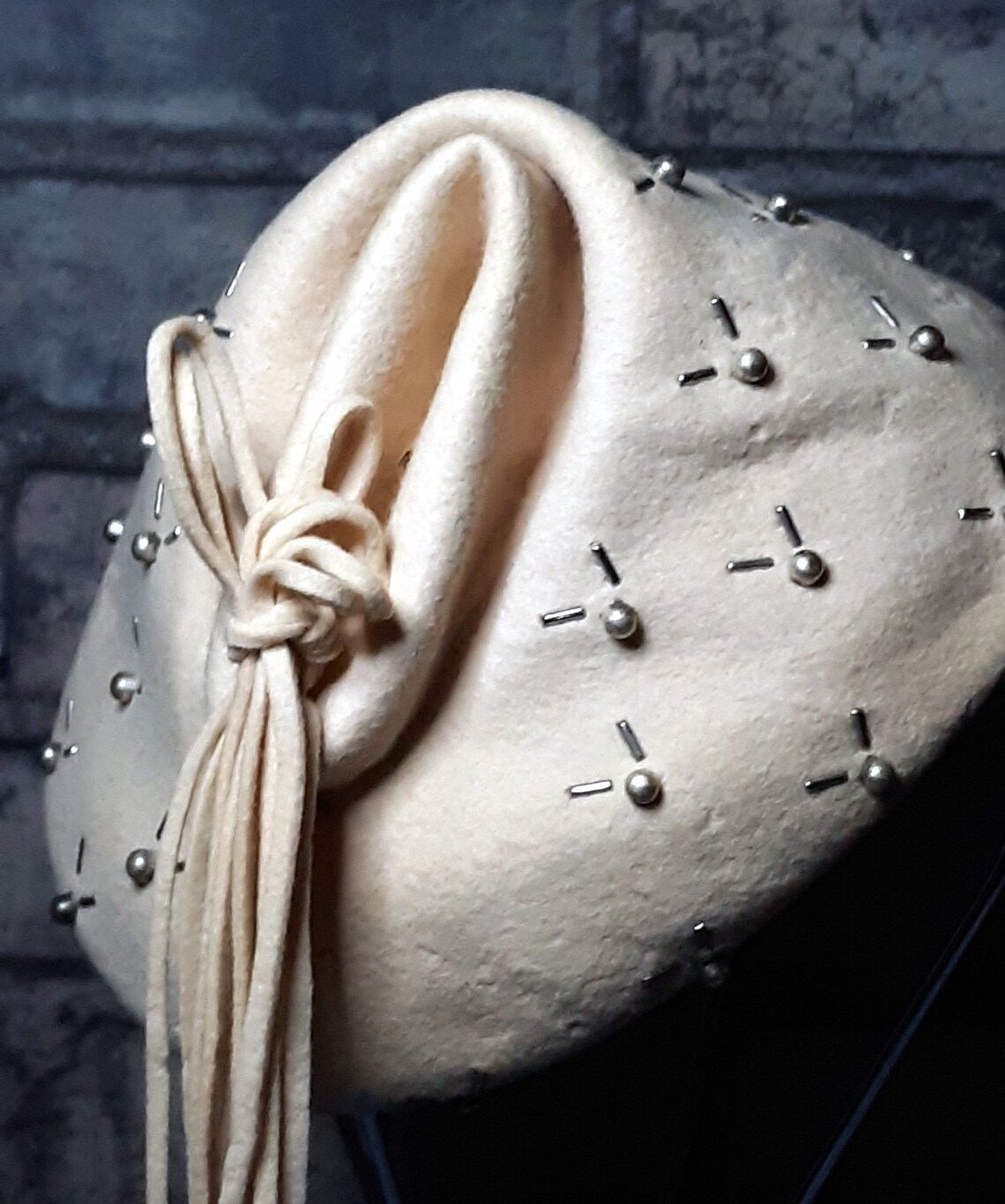 VIntage wool hat with metal accents and wool tassel-Henry | Etsy