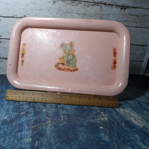 Pink Metal Tray With Nursery Decals-mid Century Pink-vintage Serving ...