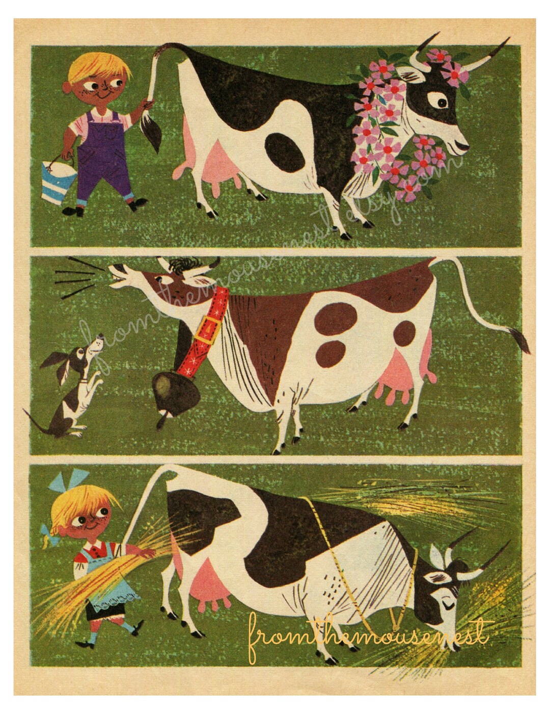 Printable Cow Image-vintage Inspired Digital Collage-framing-nursery ...