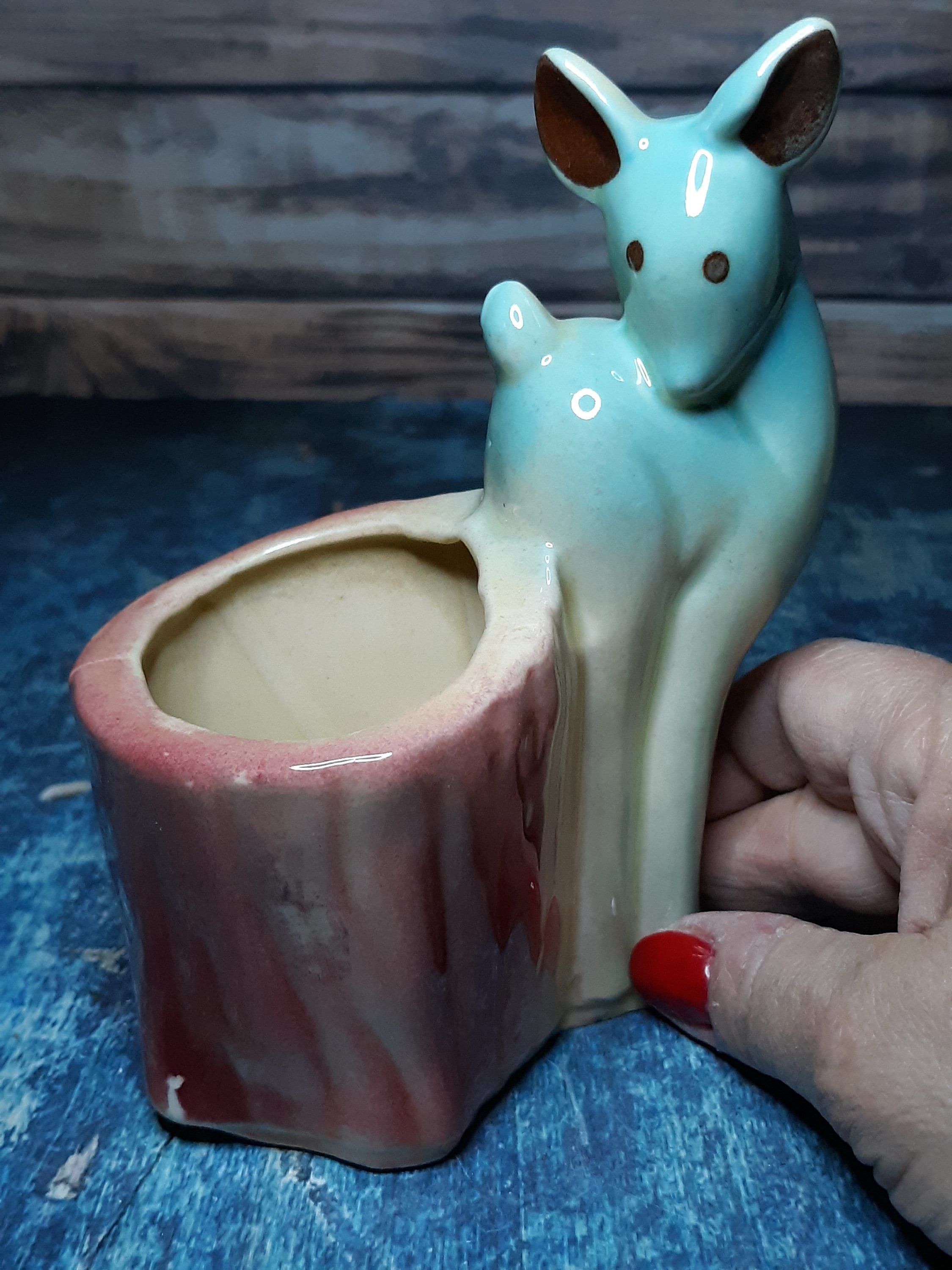 USA Pottery Vintage Deer Planter-blue Deer-art Deco- USA 535-pink and ...