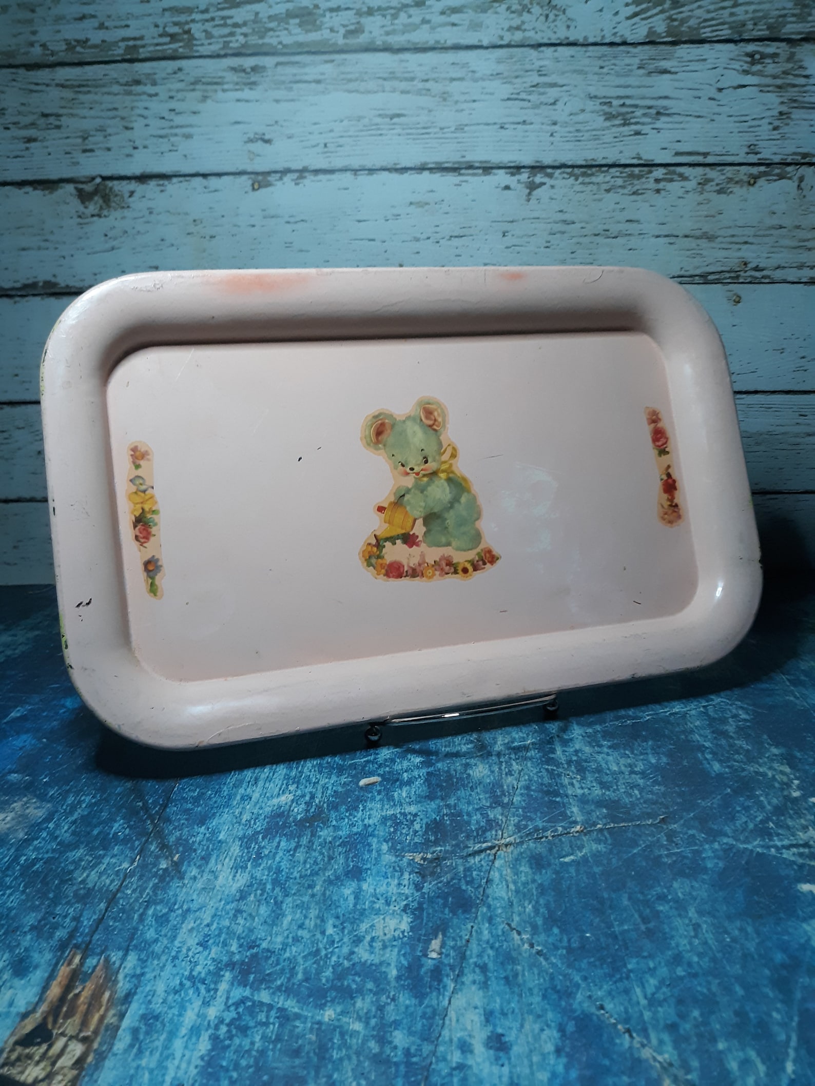 Pink Metal Tray With Nursery Decals-mid Century Pink-vintage Serving ...