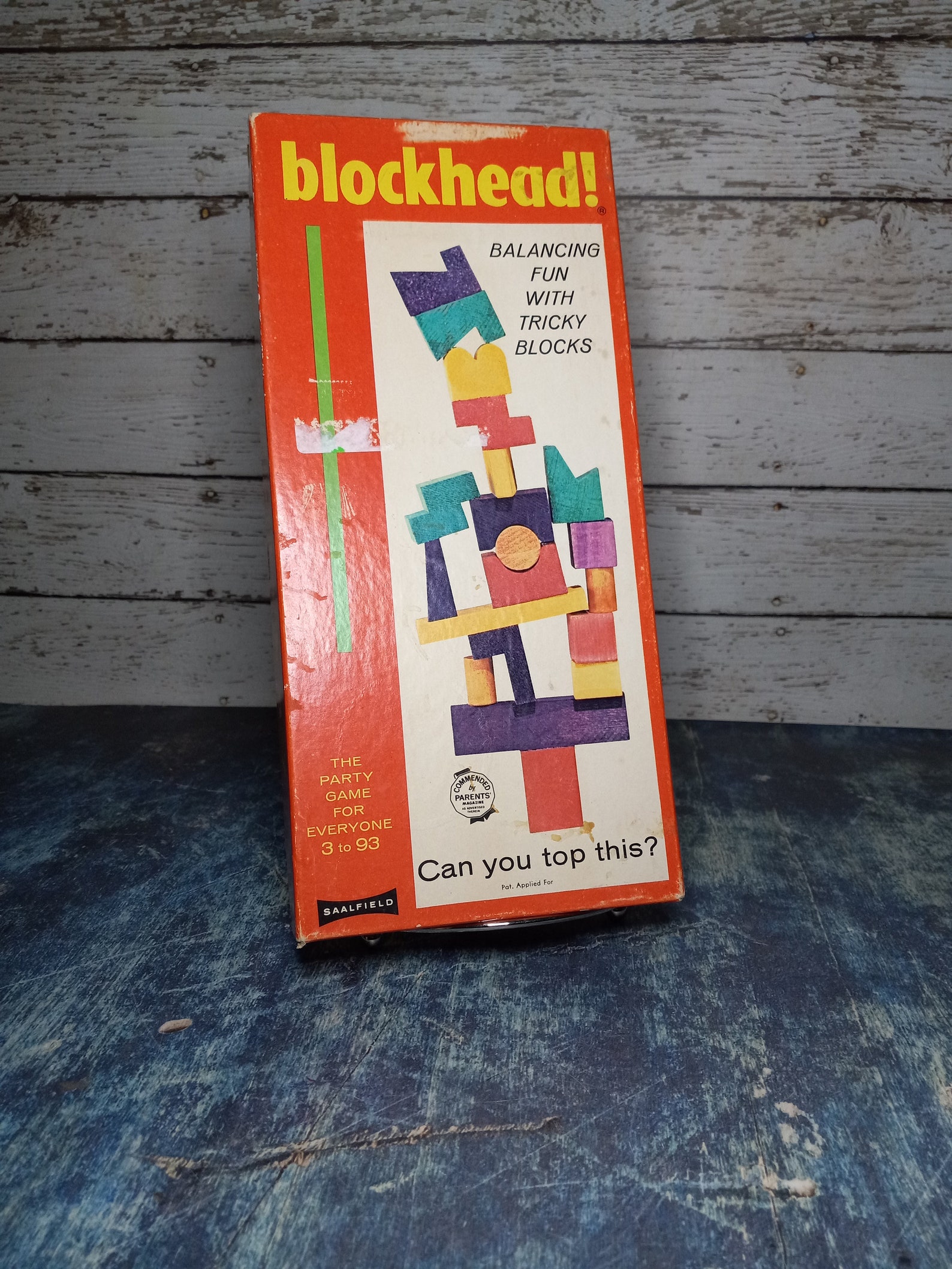 Vintage Saalfield Blockhead Toy-mid Century Play-colored Wood - Etsy