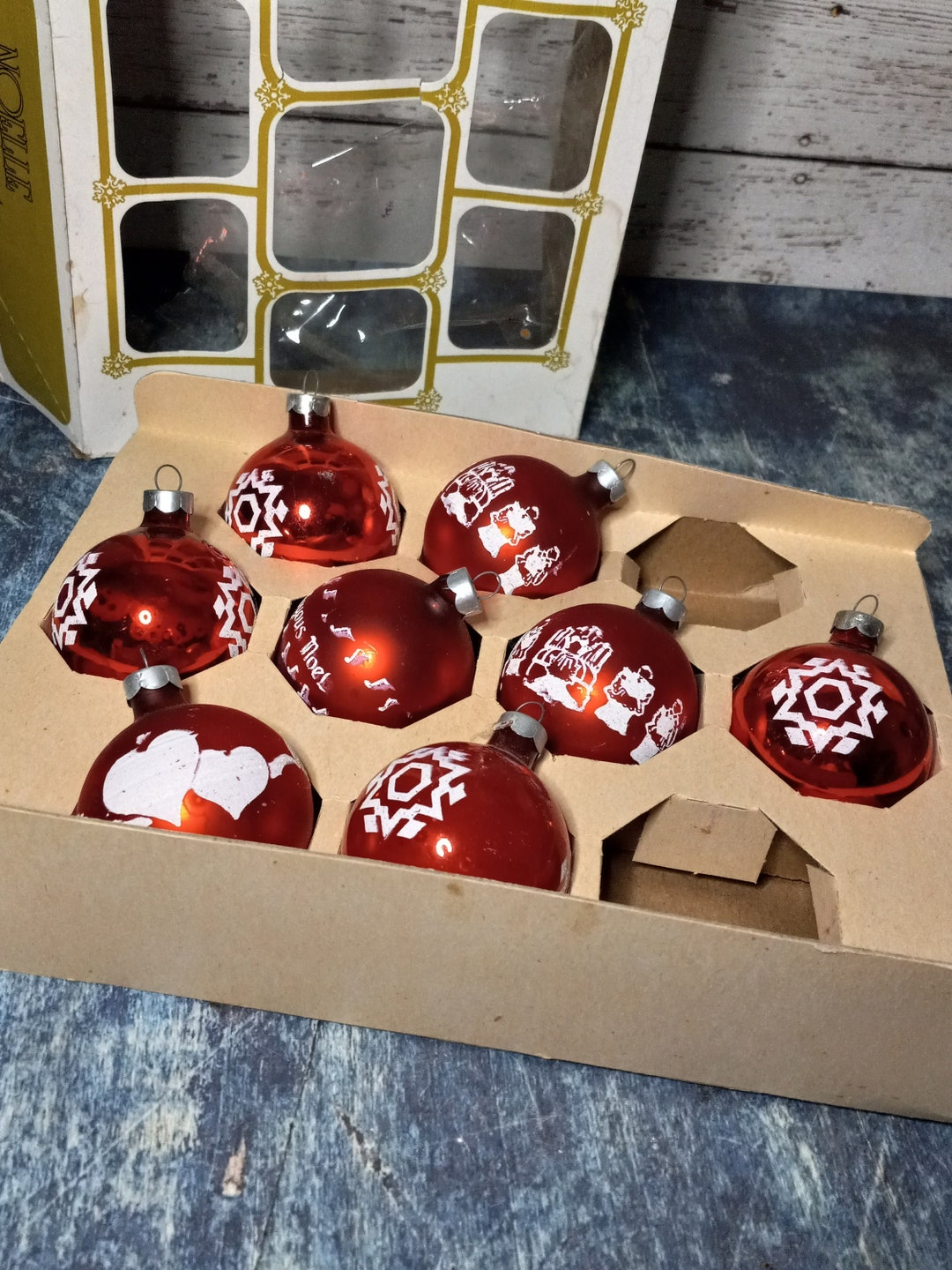 Vintage Noelle Mercury Glass Christmas Ornaments-glass Balls-8 Red ...
