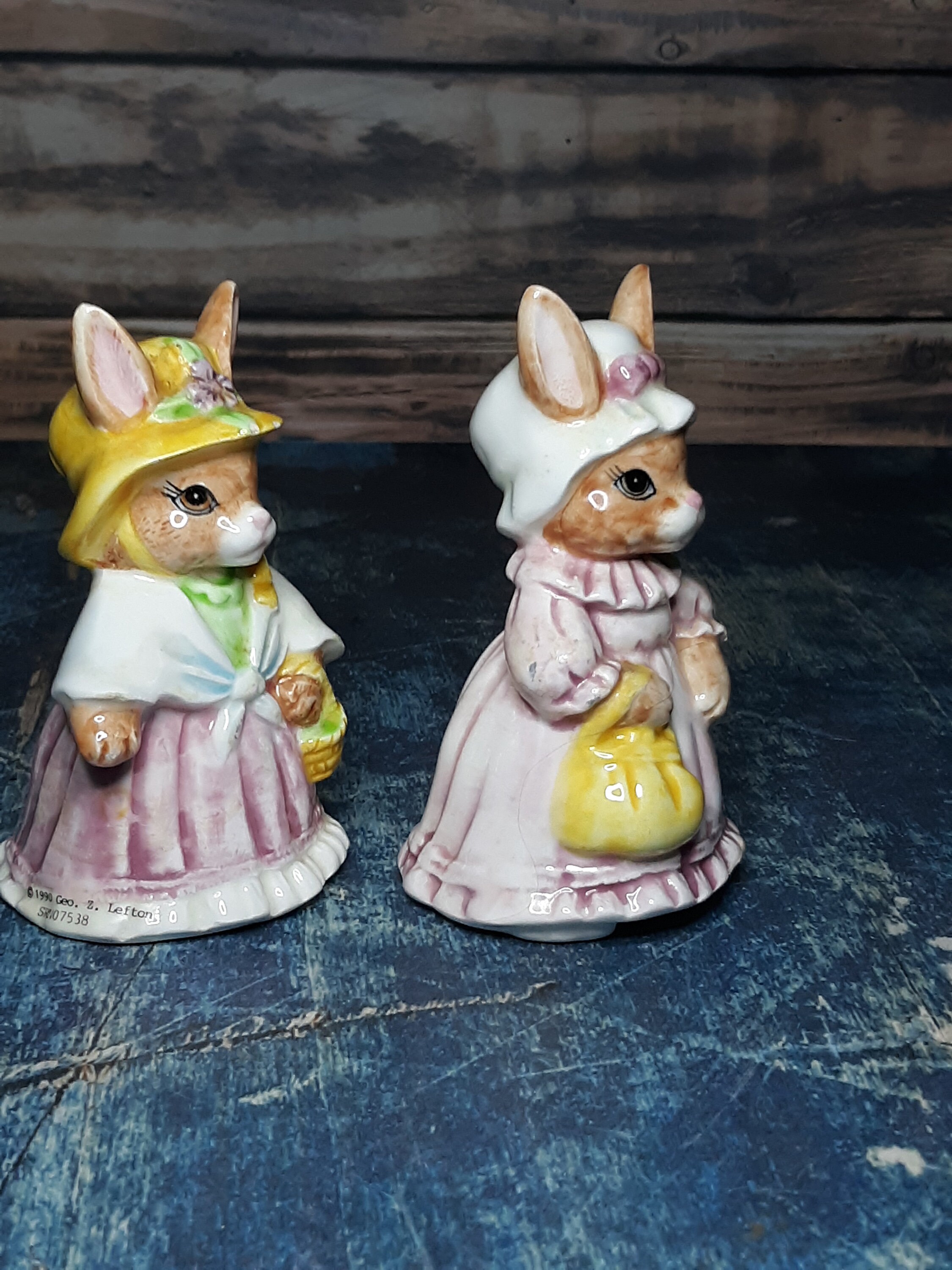 Vintage Lefton bunny figurine pair-2 sweet rabbit ladies in | Etsy
