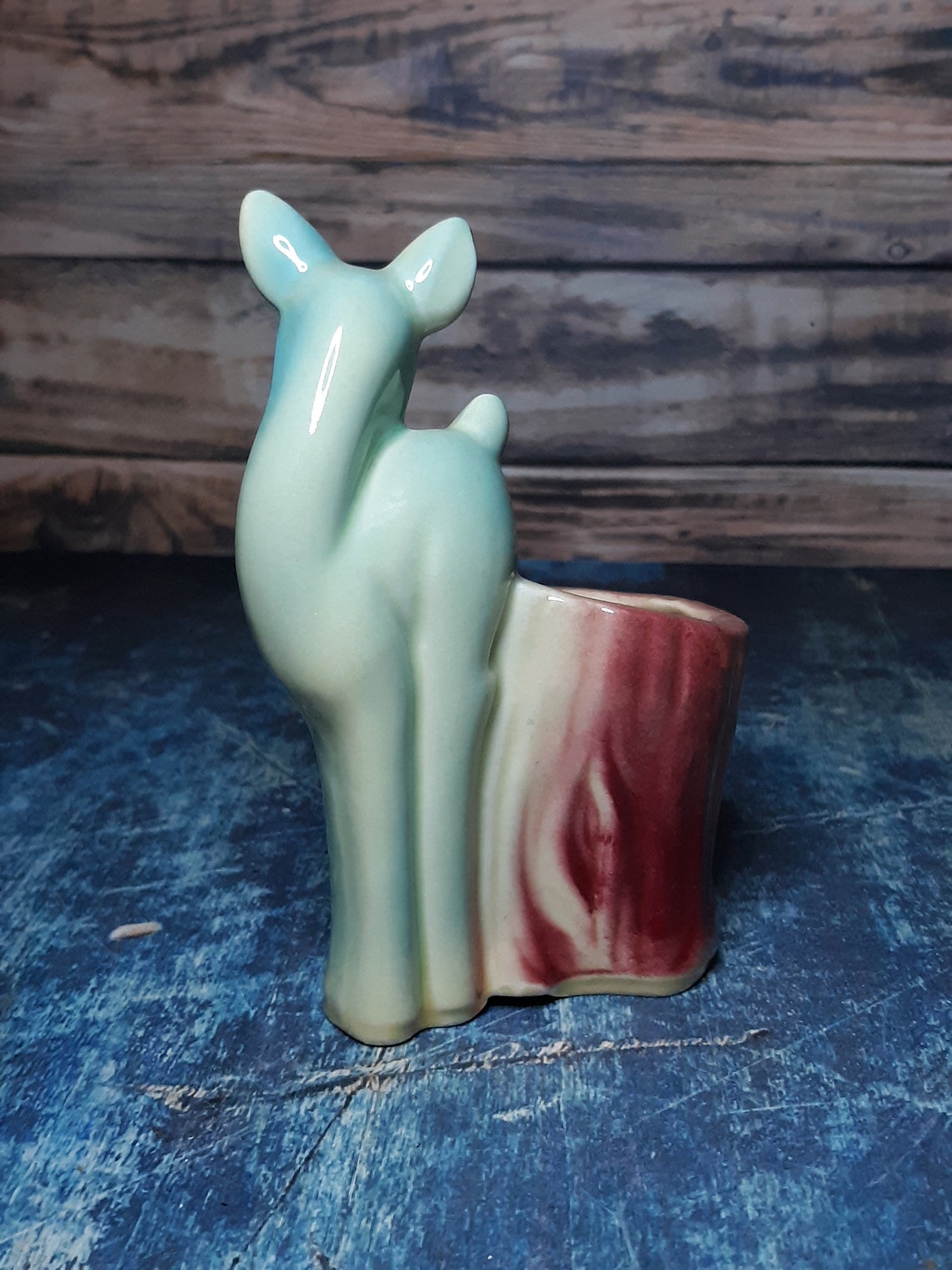 USA Pottery Vintage Deer Planter-blue Deer-art Deco- USA 535-pink and ...