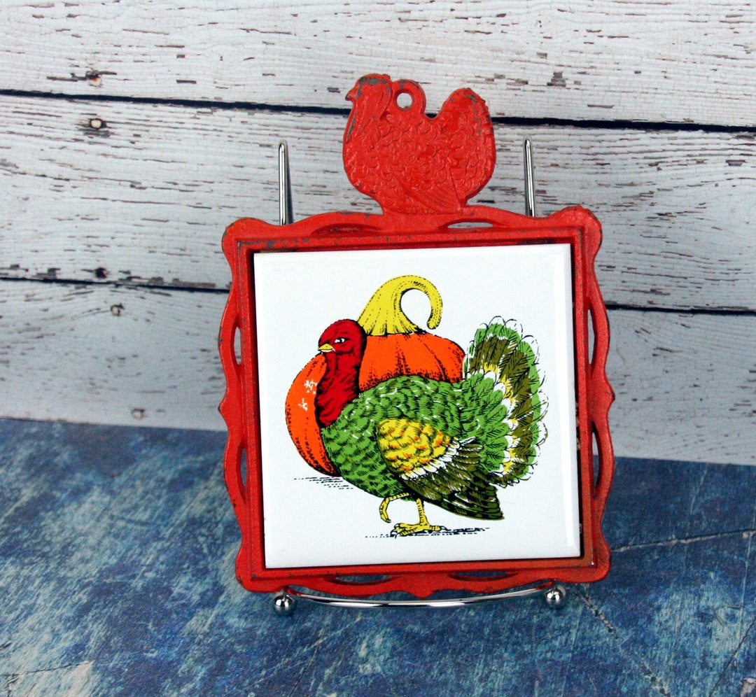 Turkey Trivet-vintage Thanksgiving Kitchen Decor-bright Orange-cherry ...