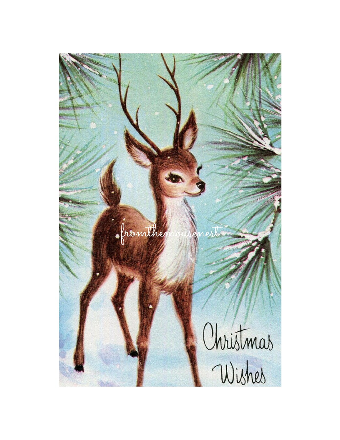 Snowy Pines Reindeer-downloadable-printable Digital Art Image -instant ...
