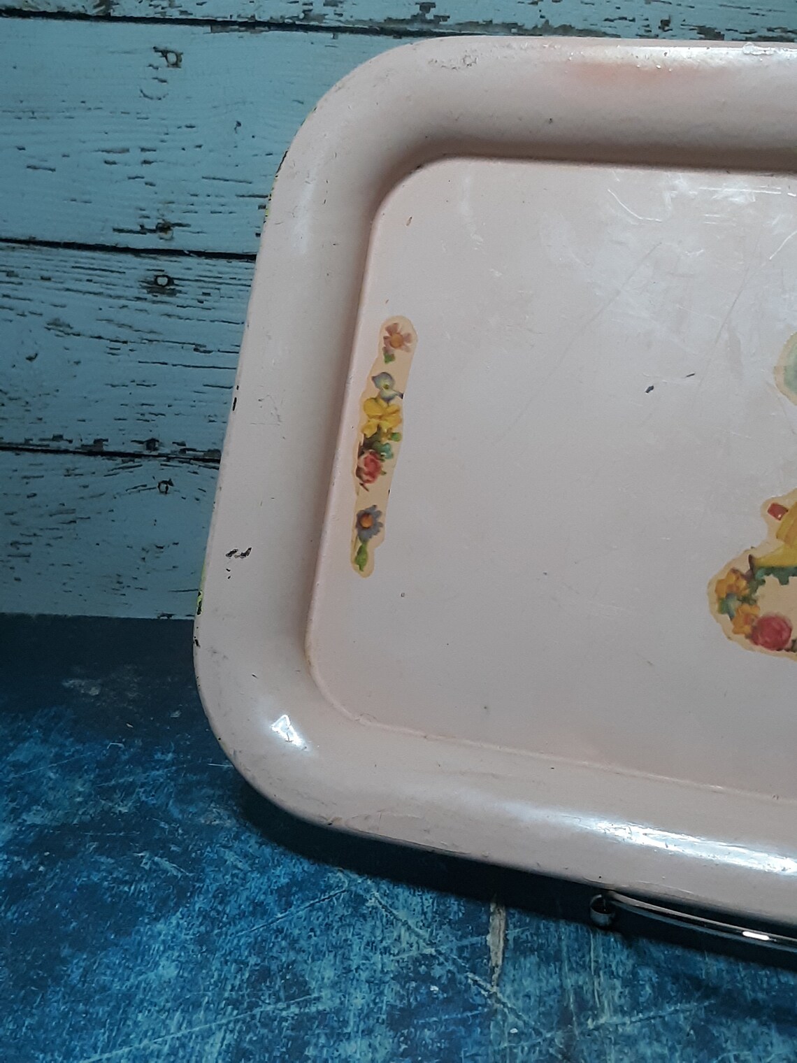Pink Metal Tray With Nursery Decals-mid Century Pink-vintage Serving ...