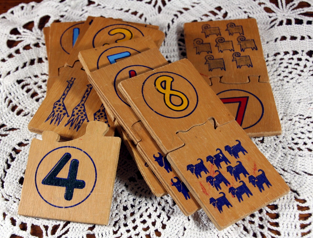 Wood Puzzle Flash Cards-numbers and Animals-graphic Interlocking Flash ...
