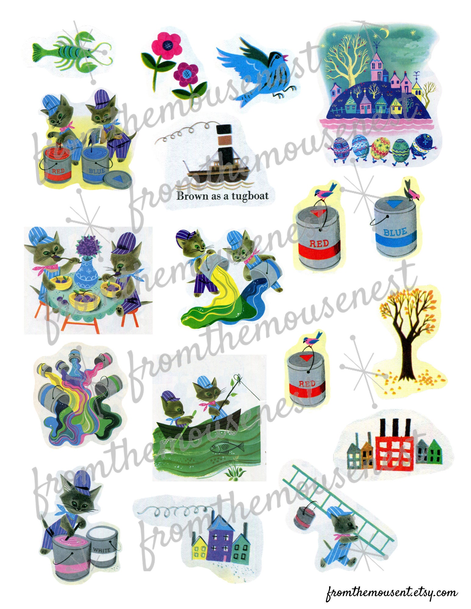Little Golden Book Inspired Sticker Sheets-2 Pages- Color Kittens ...