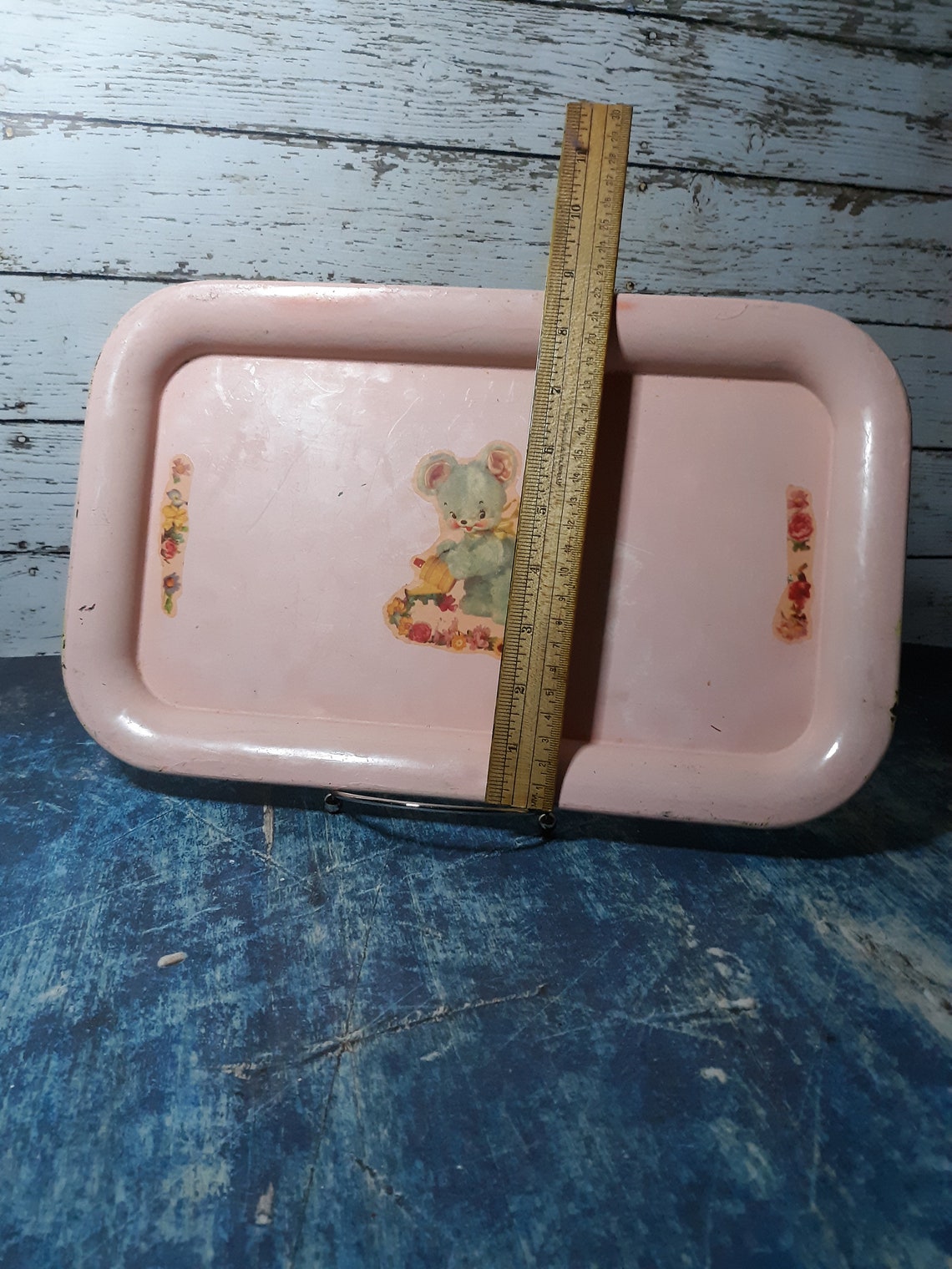 Pink Metal Tray With Nursery Decals-mid Century Pink-vintage Serving ...