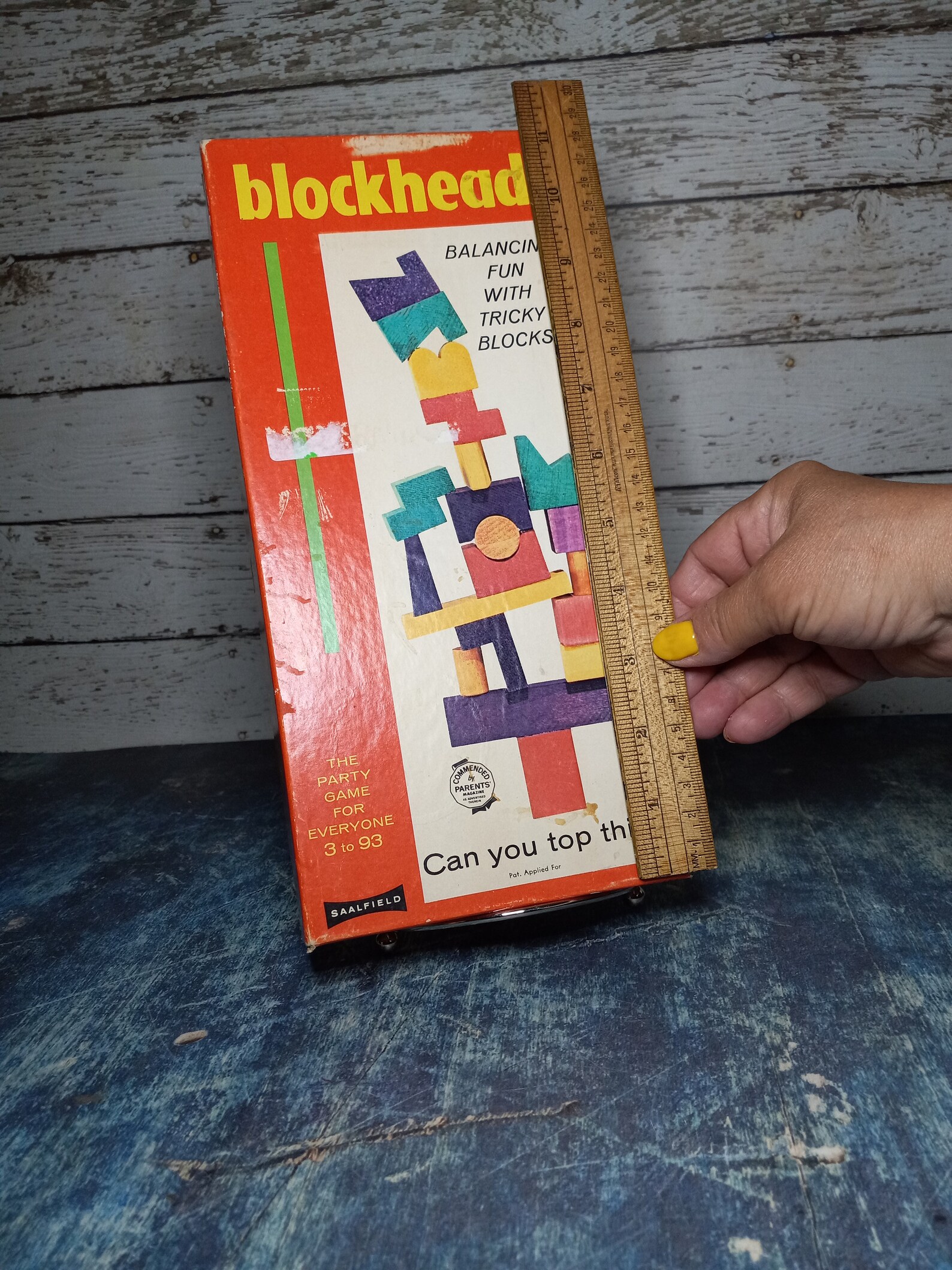 Vintage Saalfield Blockhead Toy-mid Century Play-colored Wood - Etsy