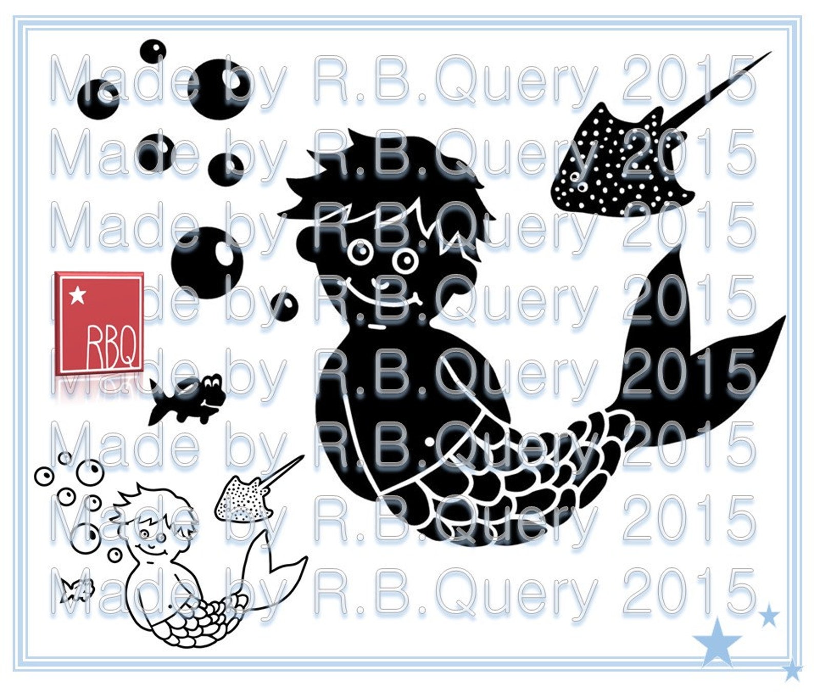 Merman Mermaid Water Boy Mermaid With Fish and Stingray | Etsy