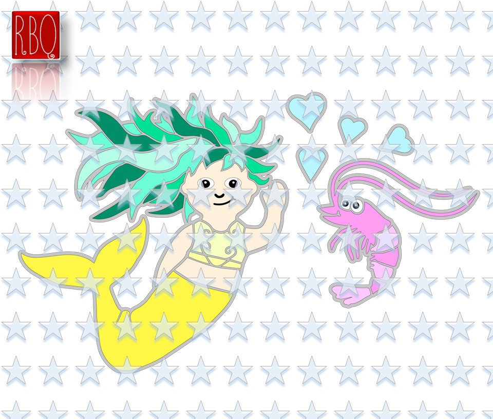 Mermaid Girl Mermaid With Shrimp Mermaids Swim With Little | Etsy