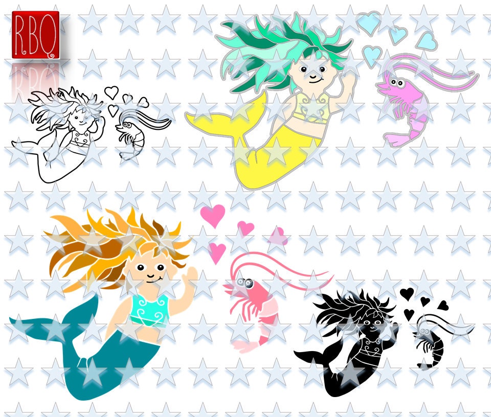 Mermaid Girl Mermaid With Shrimp Mermaids Swim With Little | Etsy