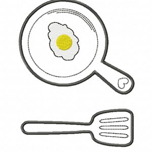 Egg Frying Pan Embroidery, Spatula Applique, Pan Applique, Sunny Side ...