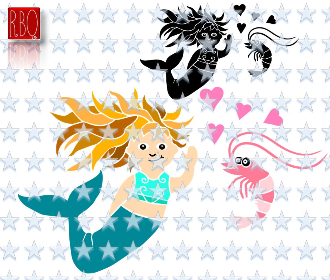 Mermaid Girl Mermaid With Shrimp Mermaids Swim With Little | Etsy